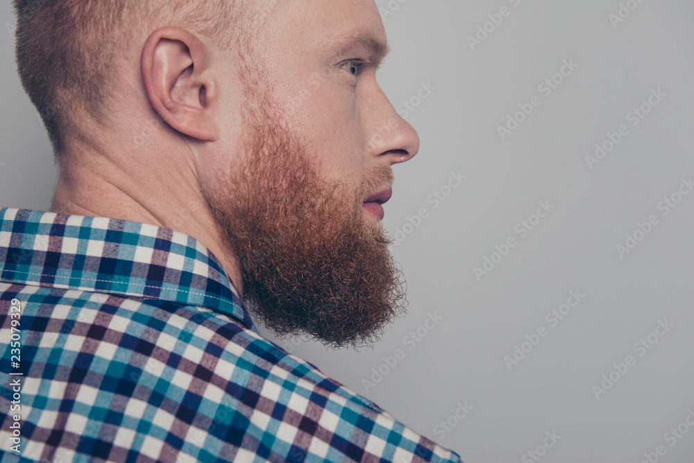 Half face close up portrait of nice good-looking man stand isola Stock ...
