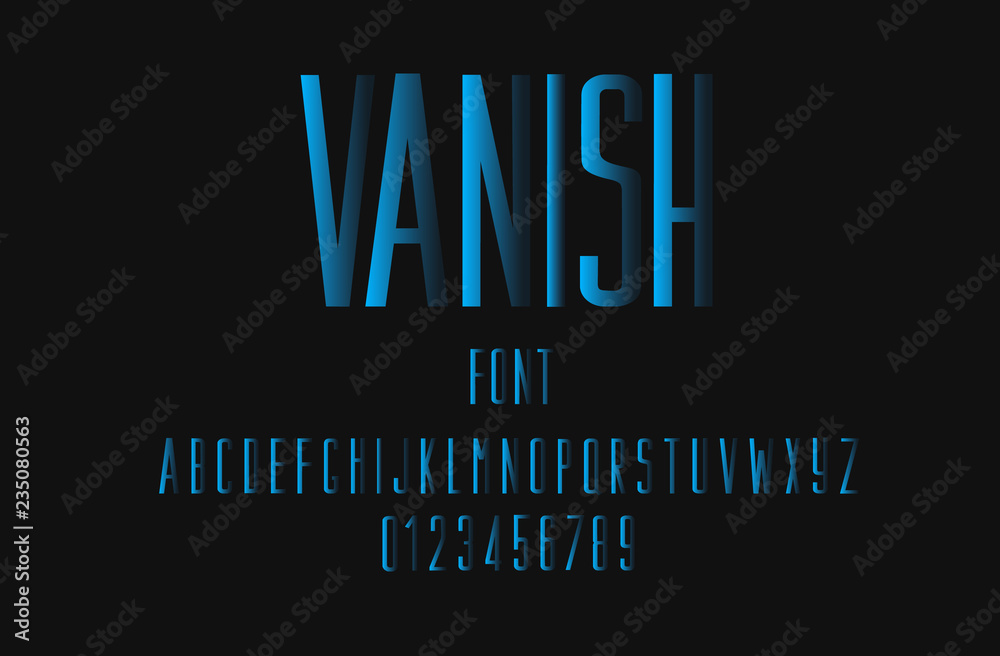 Gradually disappearing font, alphabet, letters and numbers. Vector ...