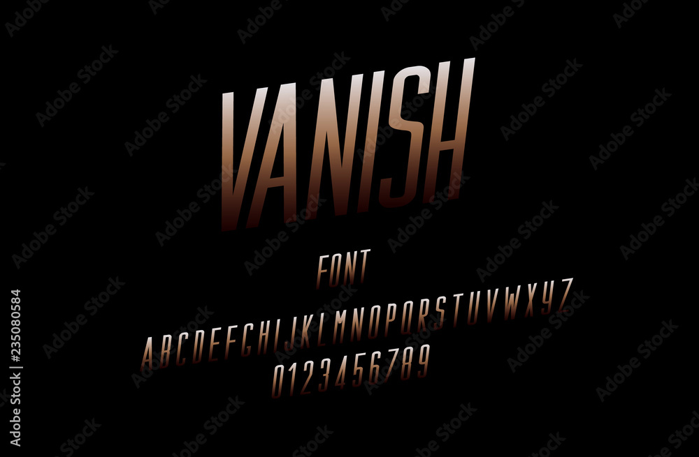 Gradually disappearing font, alphabet, letters and numbers. Vector ...