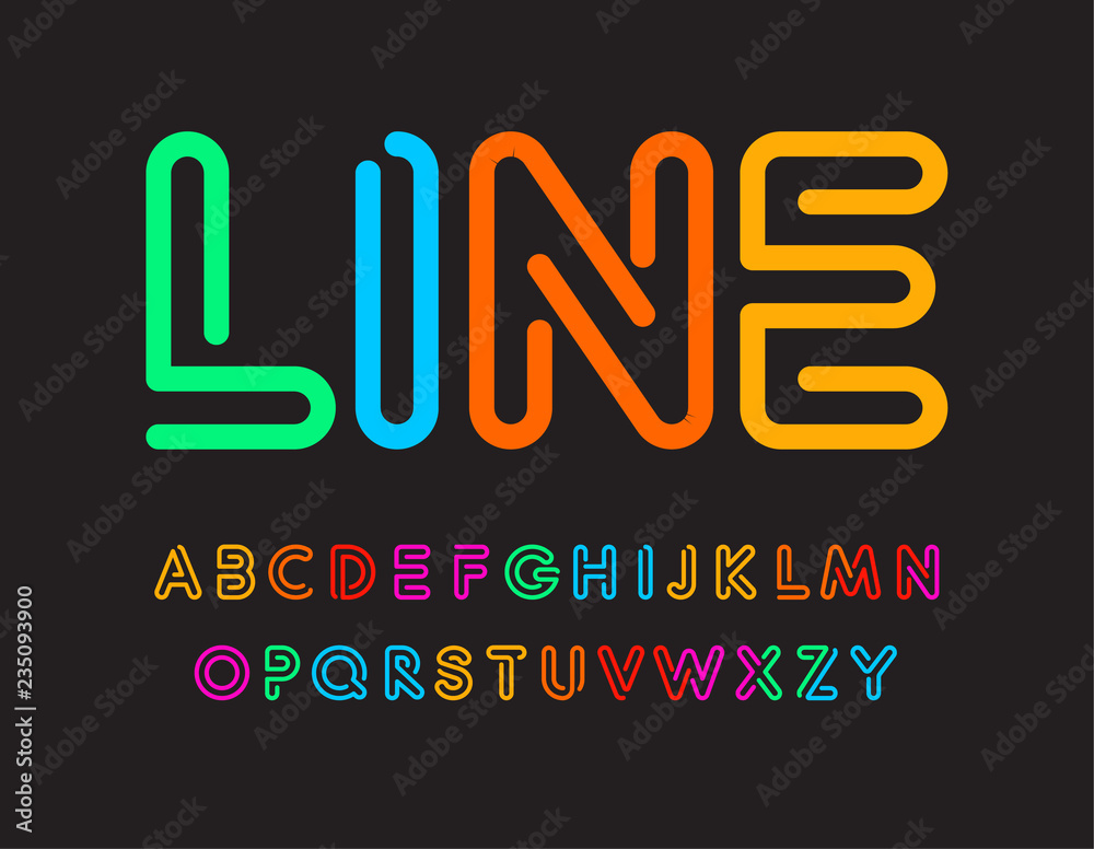Set of colorful letters. Font from color line. Art alphabet. Simple ...
