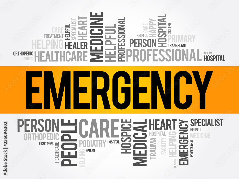 Emergency word cloud collage, healthcare concept background Stock ...