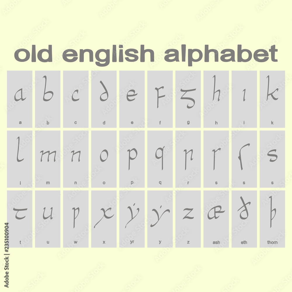 Set of monochrome icons with old english alphabet for your design Stock ...