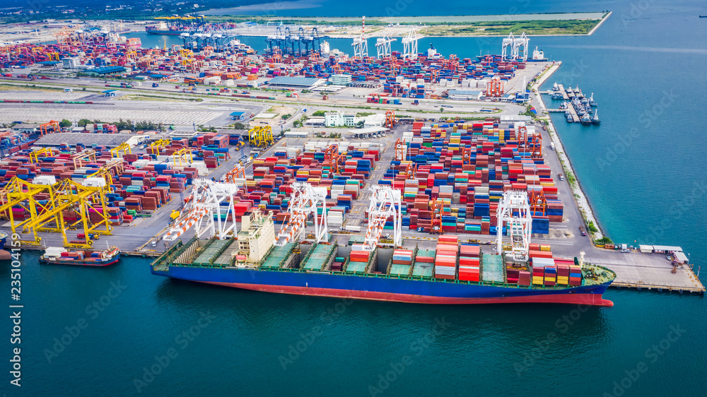 shipping unloading container cargo terminal port on the sea business ...