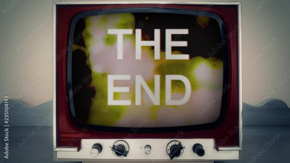 A retro vintage TV showing the text The End appearing over a set of ...