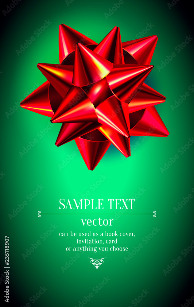 Abstract design template decorated with realistic red ribbon and bow ...