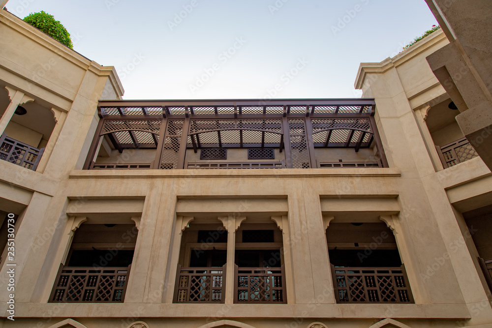 Traditional arabic building in old town at Dubai downtown. Arabic ...