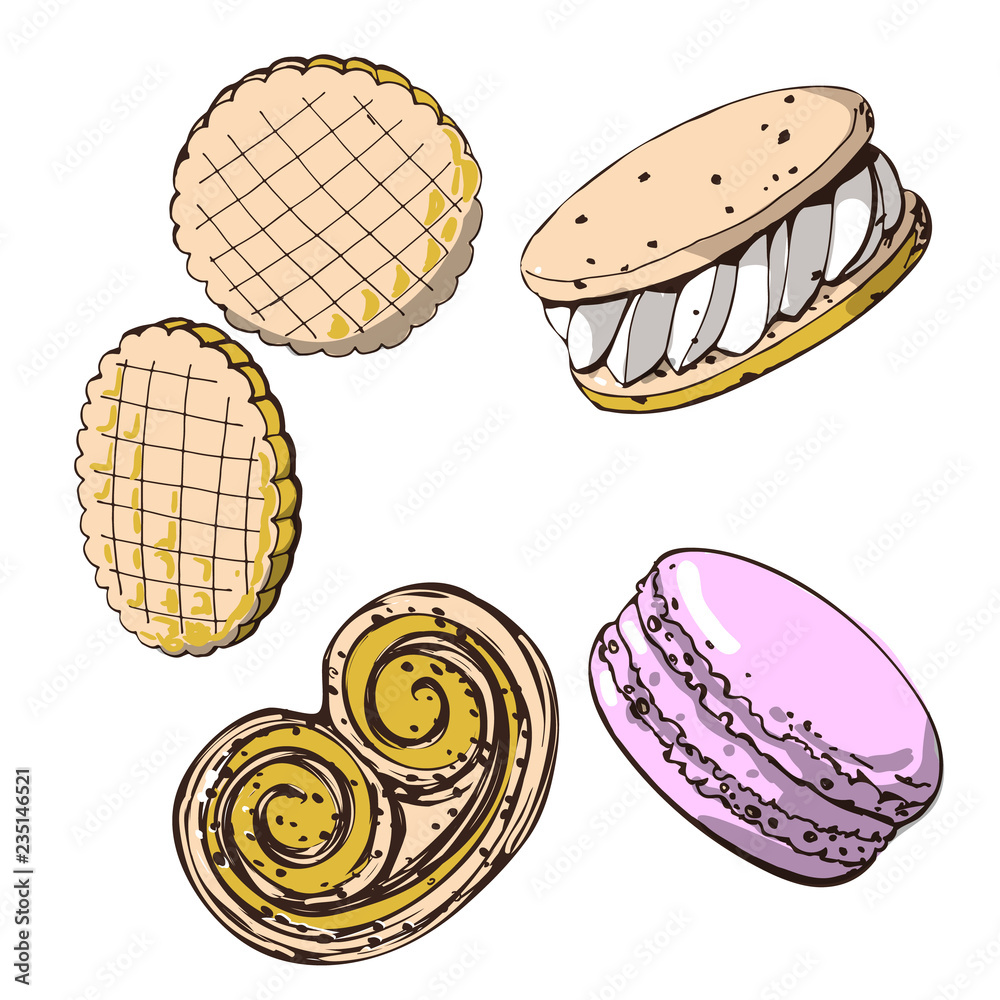 Hand drawn sketch with french dessert petit fours Stock Vector | Adobe ...