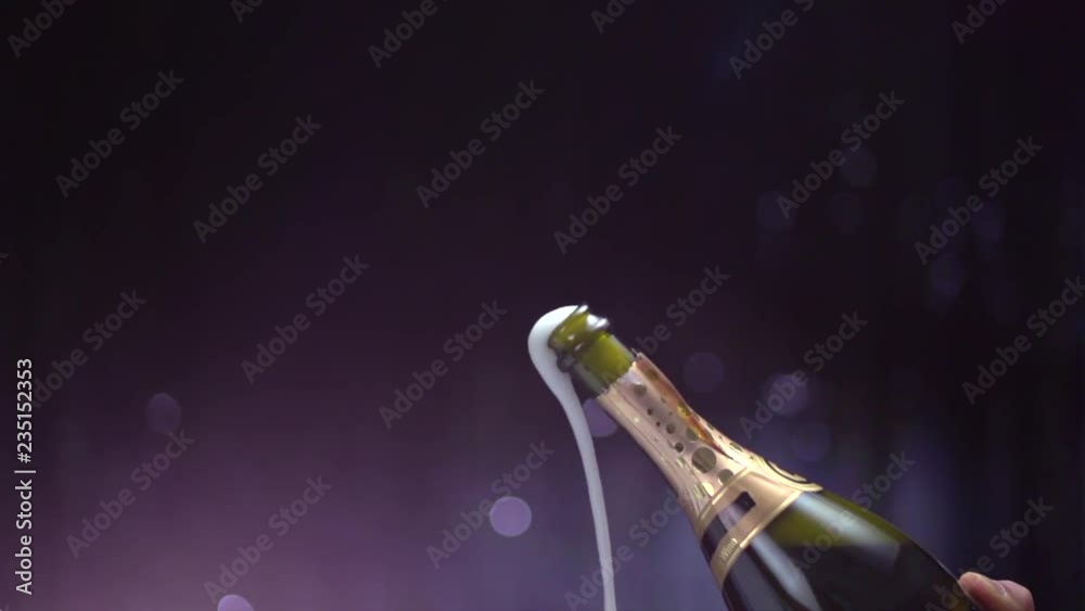 Champagne explosion. Sparkling wine popping, opening champagne bottle ...