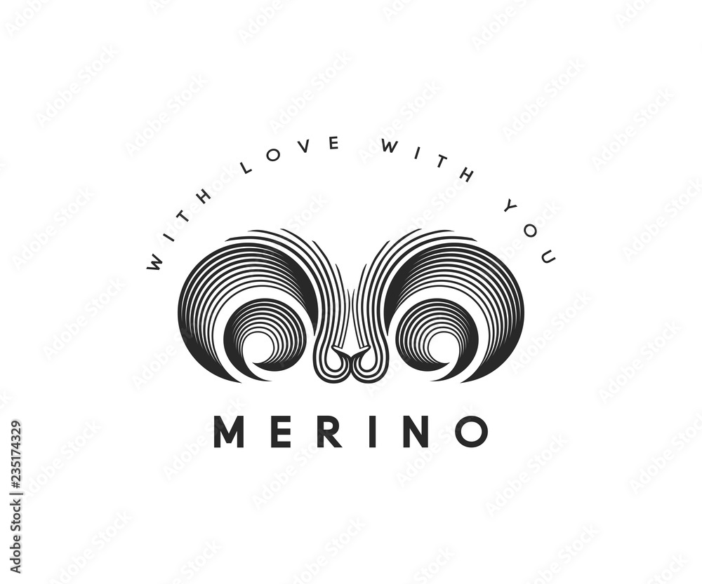 Merino sheep logo. Vector ram illustration. 100% natural wool product ...