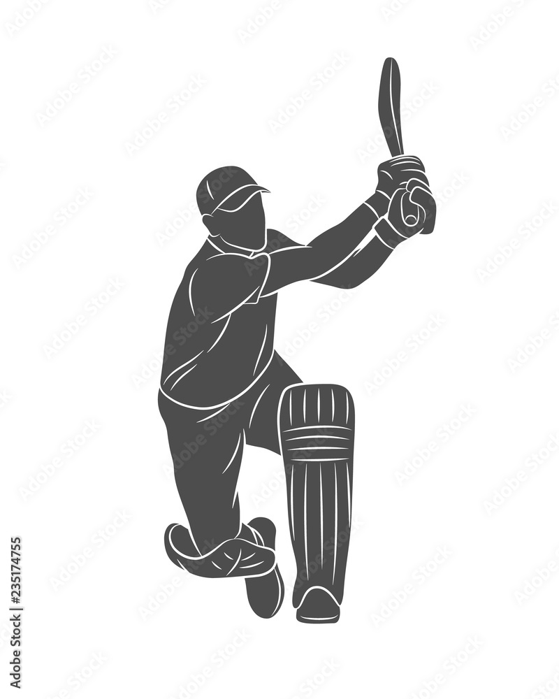 Silhouette batsman playing cricket on a white background Stock Vector ...