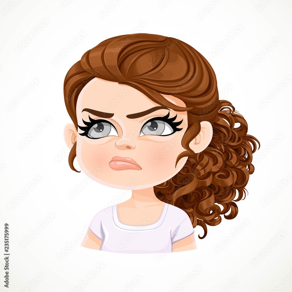 Beautiful offended cartoon brunette girl with dark chocolate hair ...