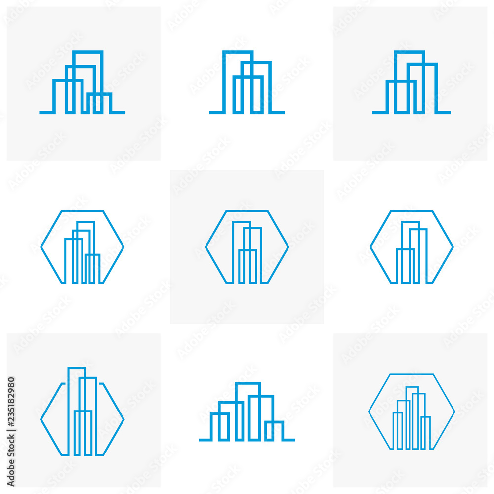 Set of Modern line art City logo template. City skyline line art vector ...