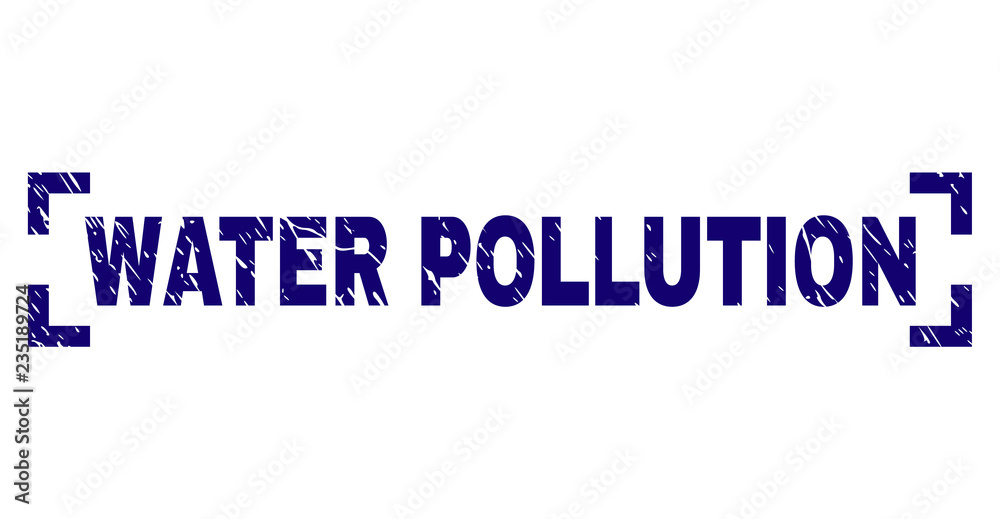 WATER POLLUTION text seal imprint with distress texture. Text caption ...