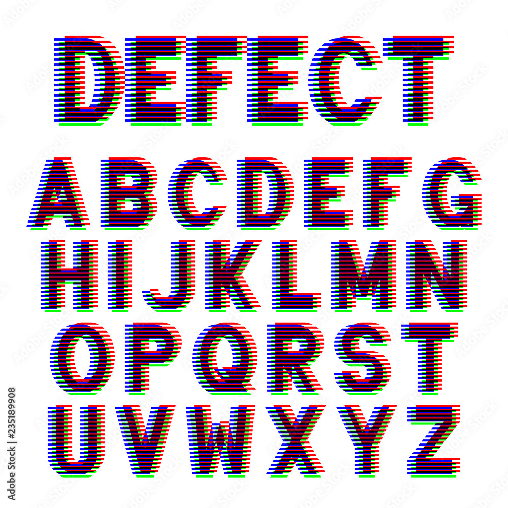 Decorative alphabet letters with Offset Printing effect. Distorted font ...