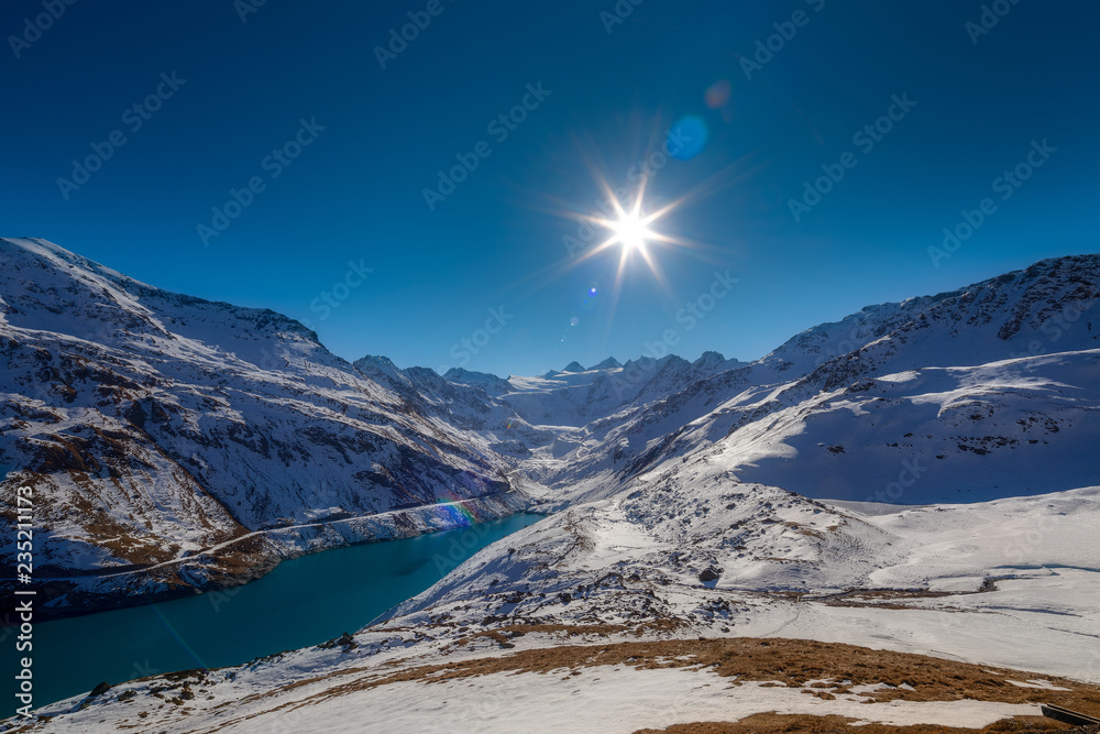 Swiss Alps mountain Lake in Valais - Lac de Moiry - Grimentz Stock ...