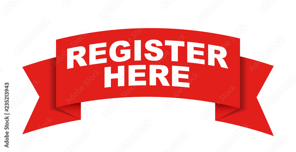 red vector banner register here Stock Vector | Adobe Stock