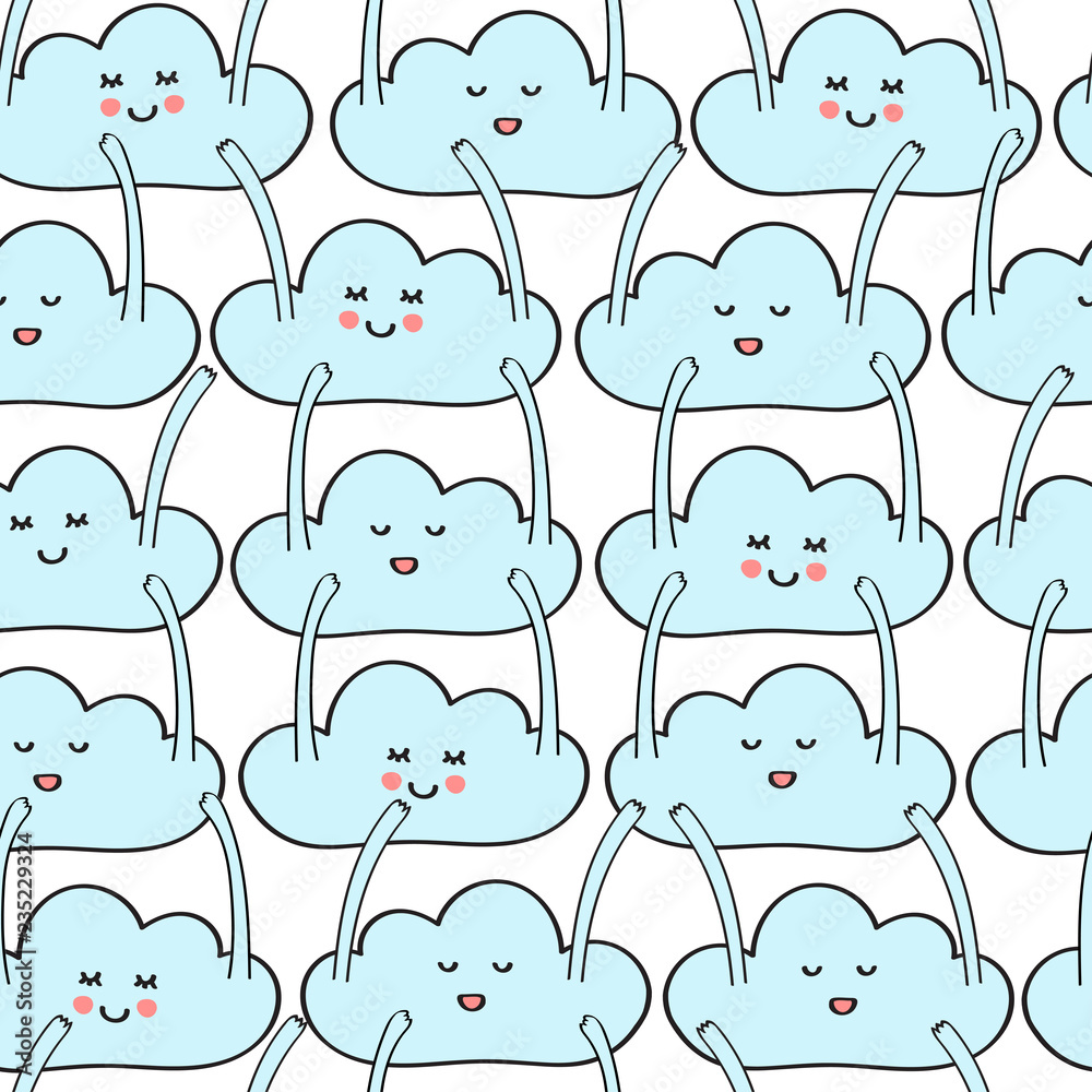 Happy Dancing Clouds with Hands Up Stock Vector | Adobe Stock