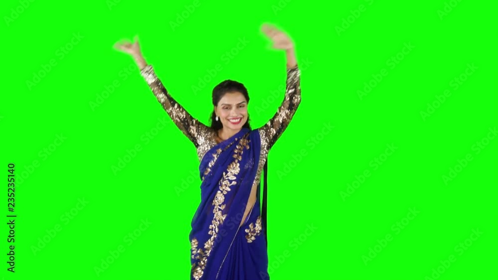 Happy Indian Woman Wearing Sari Clothes And Expressing Her Success