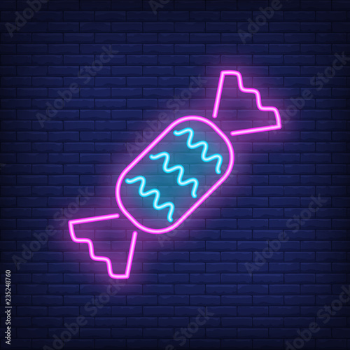 Candy neon sign. Invitation, dessert or advertisement design. Night ...