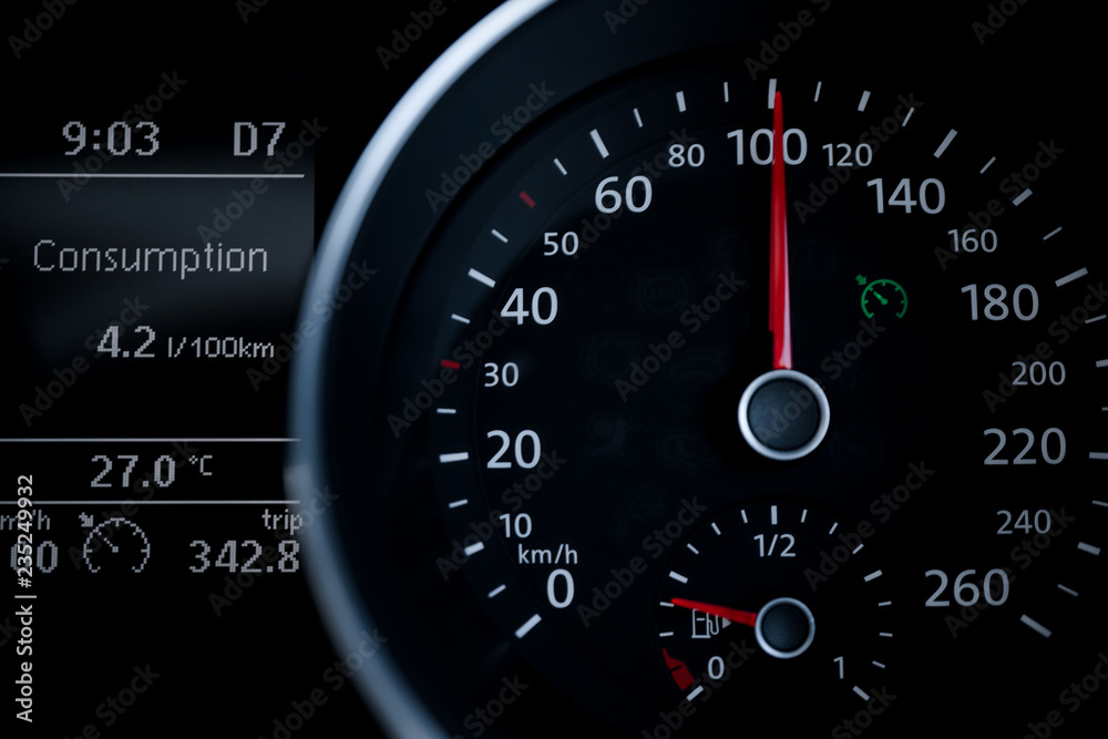 A Modern Car odometer Cluster with LCD Multifunction Display. Meter at ...