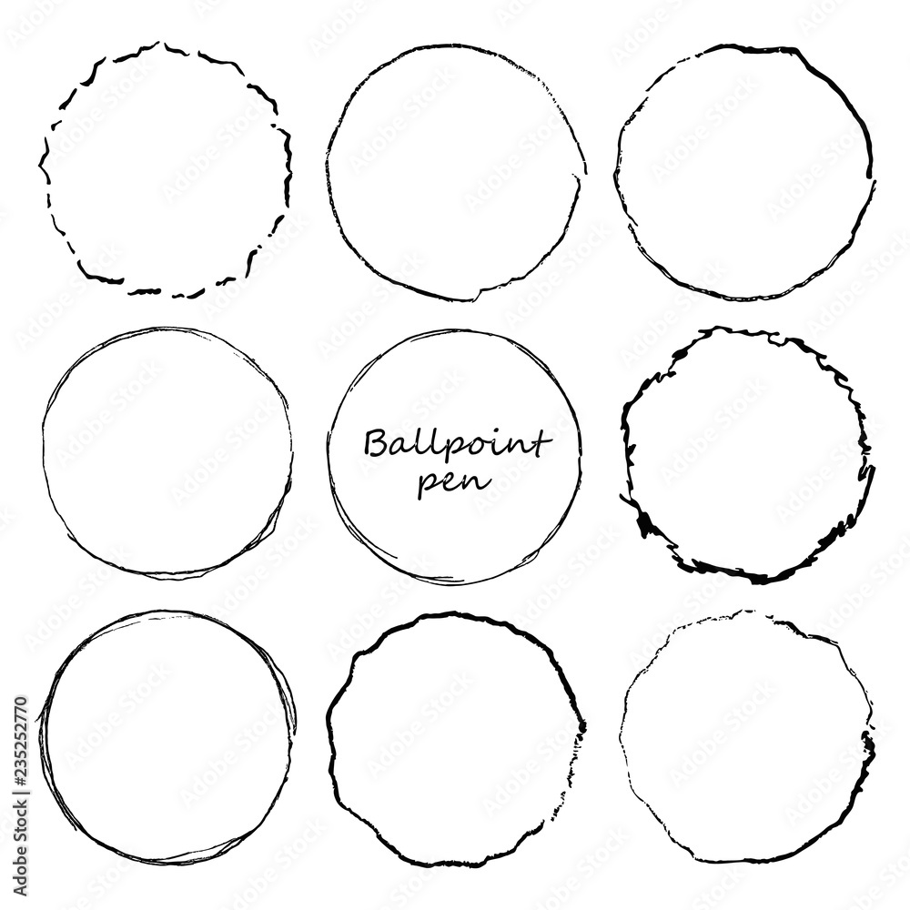 Hand drawn circle line sketch set. Vector circular scribble doodle ...