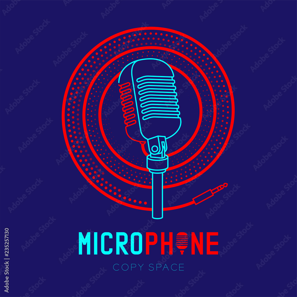 Retro Microphone logo icon outline stroke with spiral frame from cable ...