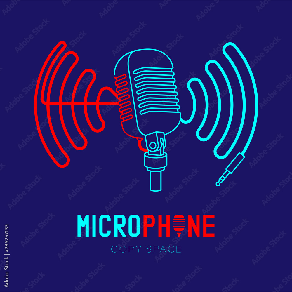 Retro Microphone logo icon outline stroke with wave frame from cable ...