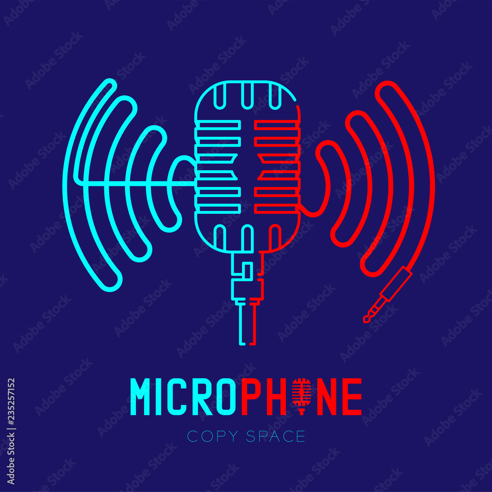 Retro Microphone logo icon outline stroke with wave frame from cable ...