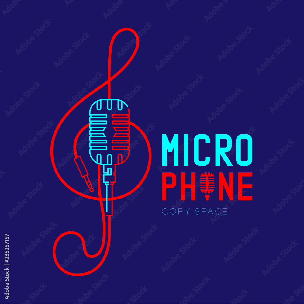 Retro Microphone logo icon outline stroke with Treble Clef shape from ...