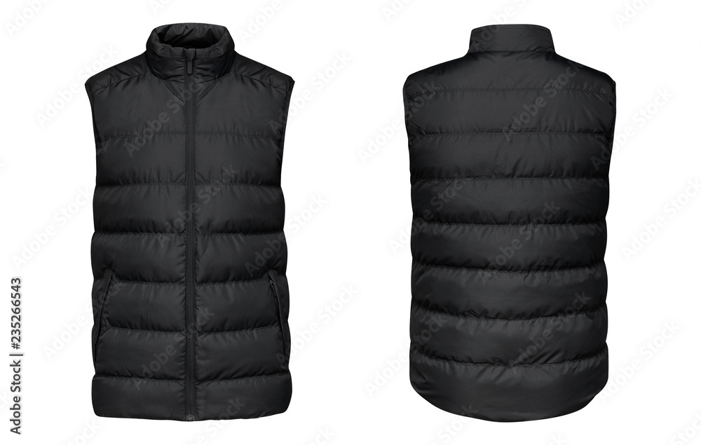 Blank Template Black Waistcoat Down Jacket Sleeveless With Zipped 