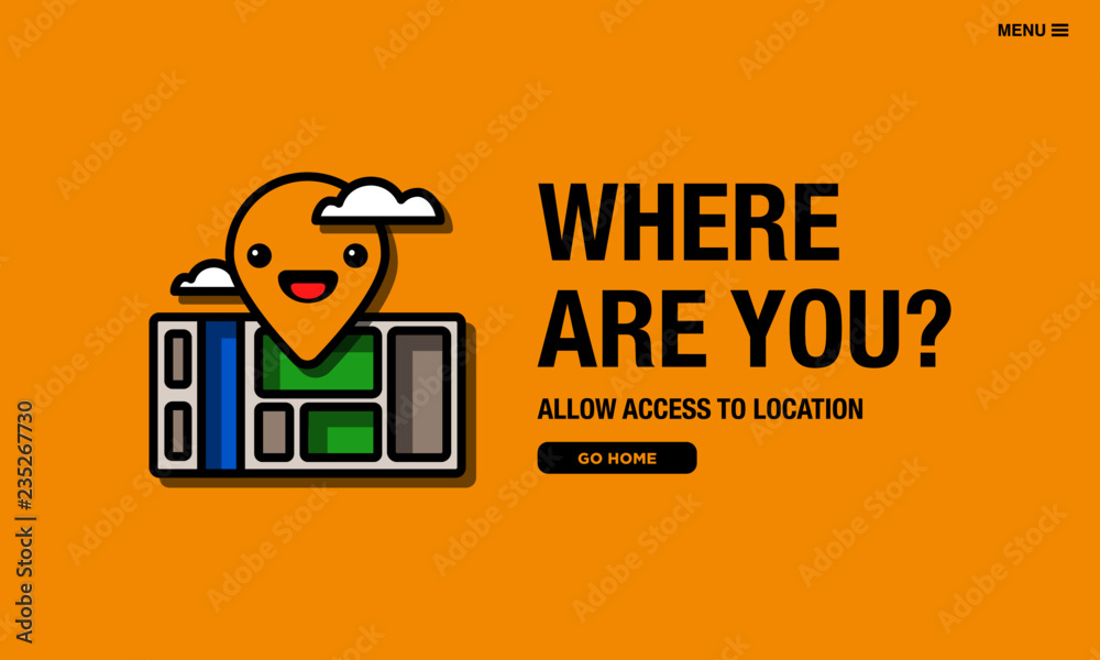 Where Are You Page Design with Location Pin and Map for Phone App or ...