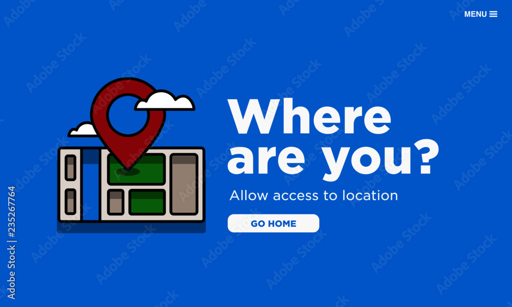 Where Are You Page Design with Location Pin and Map for Phone App or ...