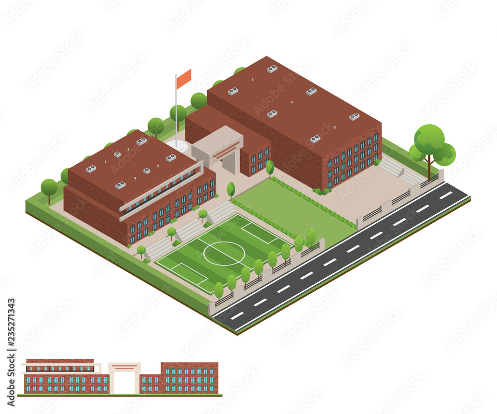 Isometric and 3D of modern office, school building and architecture ...