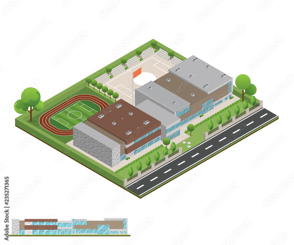 Isometric and 3D of modern office, school building and architecture ...