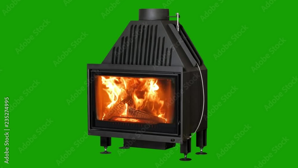 Burning fireplace isolated on Green Screen. Chroma key background Stock ...