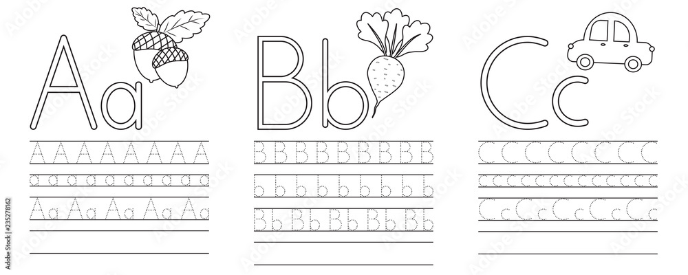 Writing practice of letters A,B,C. Coloring book. Education for ...