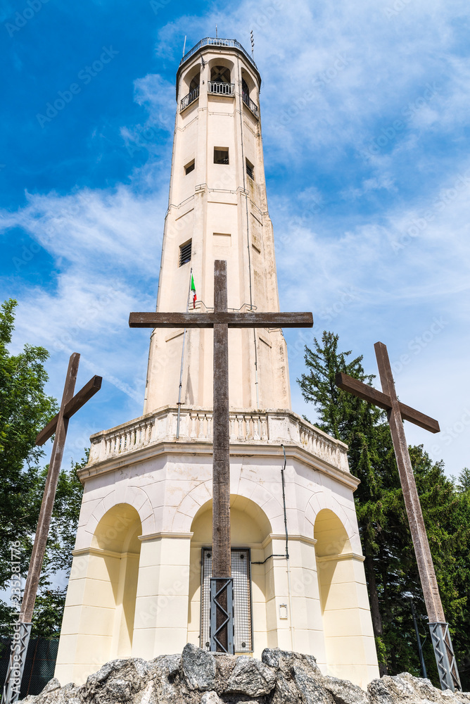 Lighthouse Voltiano, Brunate, Italy, above the city of Como, Lake Como ...