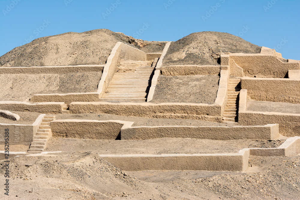 Adobe pyramid at Cahuachi archeological site, the main ceremonial ...