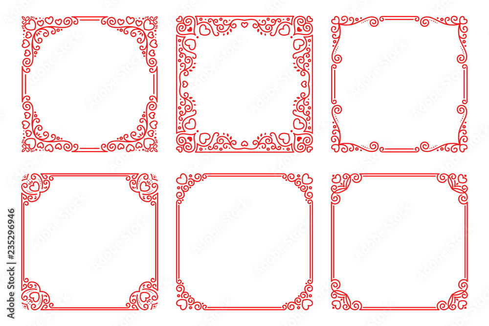 Vector set of red square frames in linear art deco style Stock Vector ...