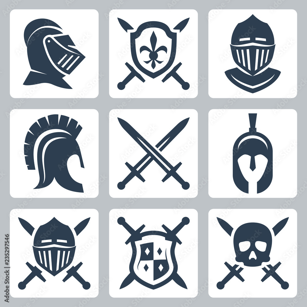 Medieval armor and swords icon set Stock Vector | Adobe Stock