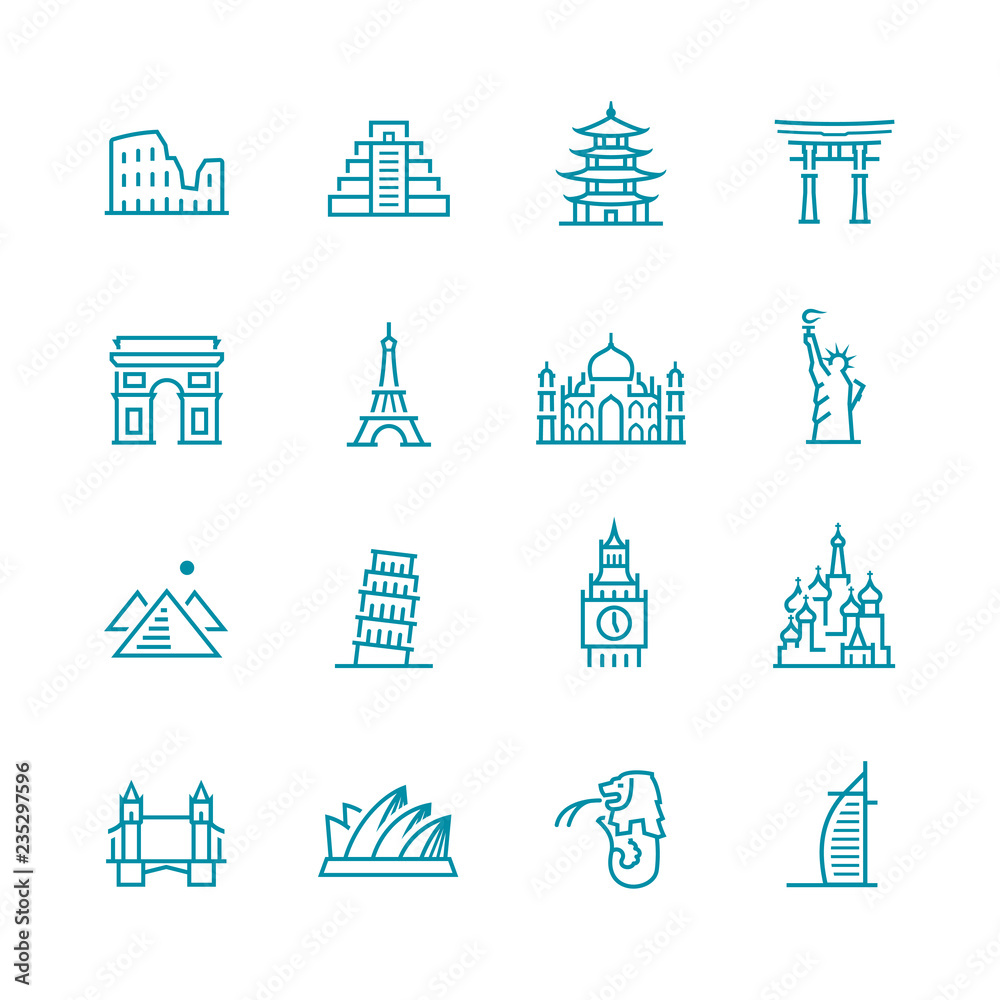 Landmarks and monuments icon set Stock Vector | Adobe Stock