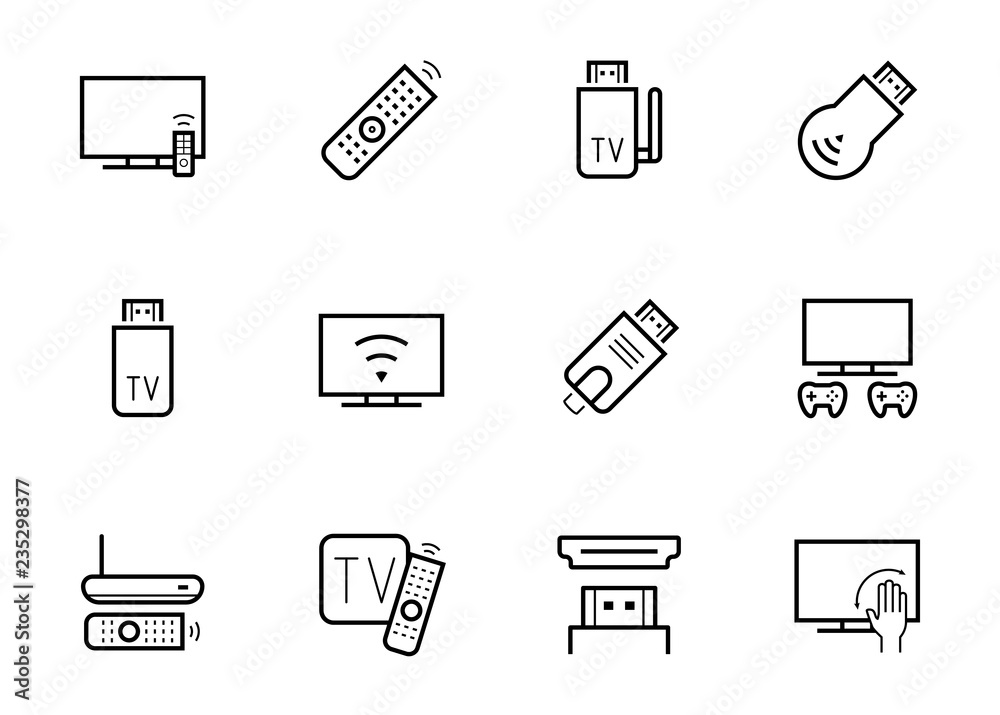 TV stick and box vector icon set in thin line style Stock Vector ...