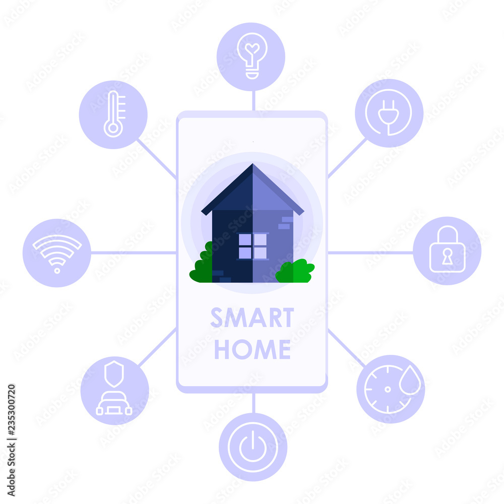 Smart house system automation infographic, Blue simple building and ...