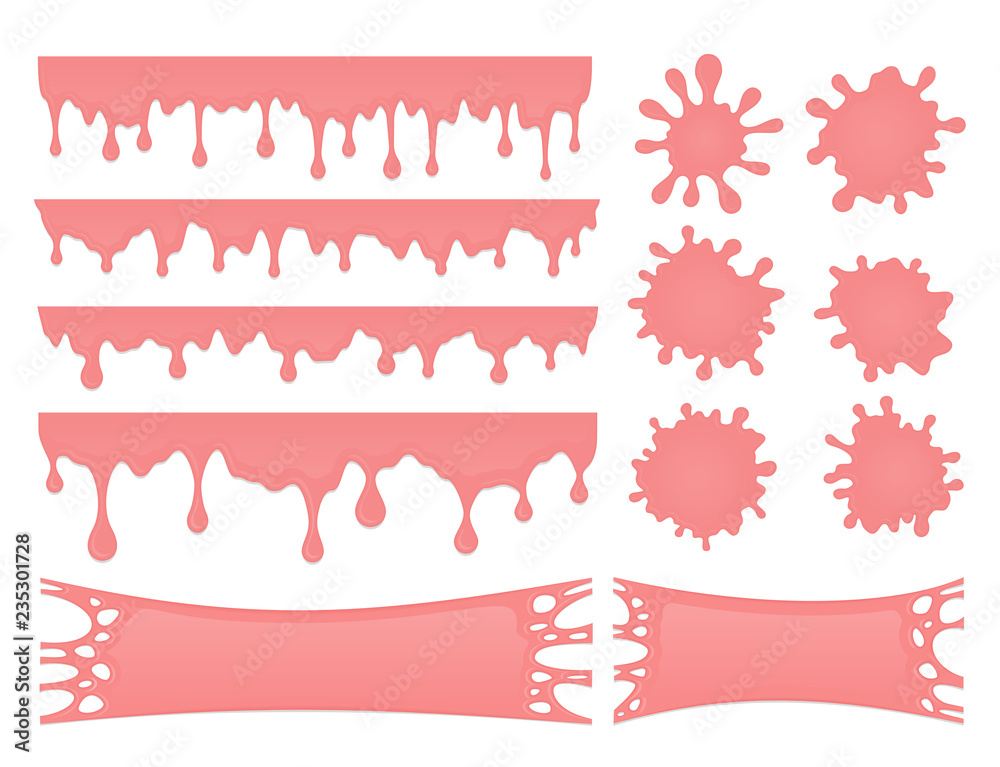 Vector set of pink bubble gum drops and splash stains Stock Vector ...