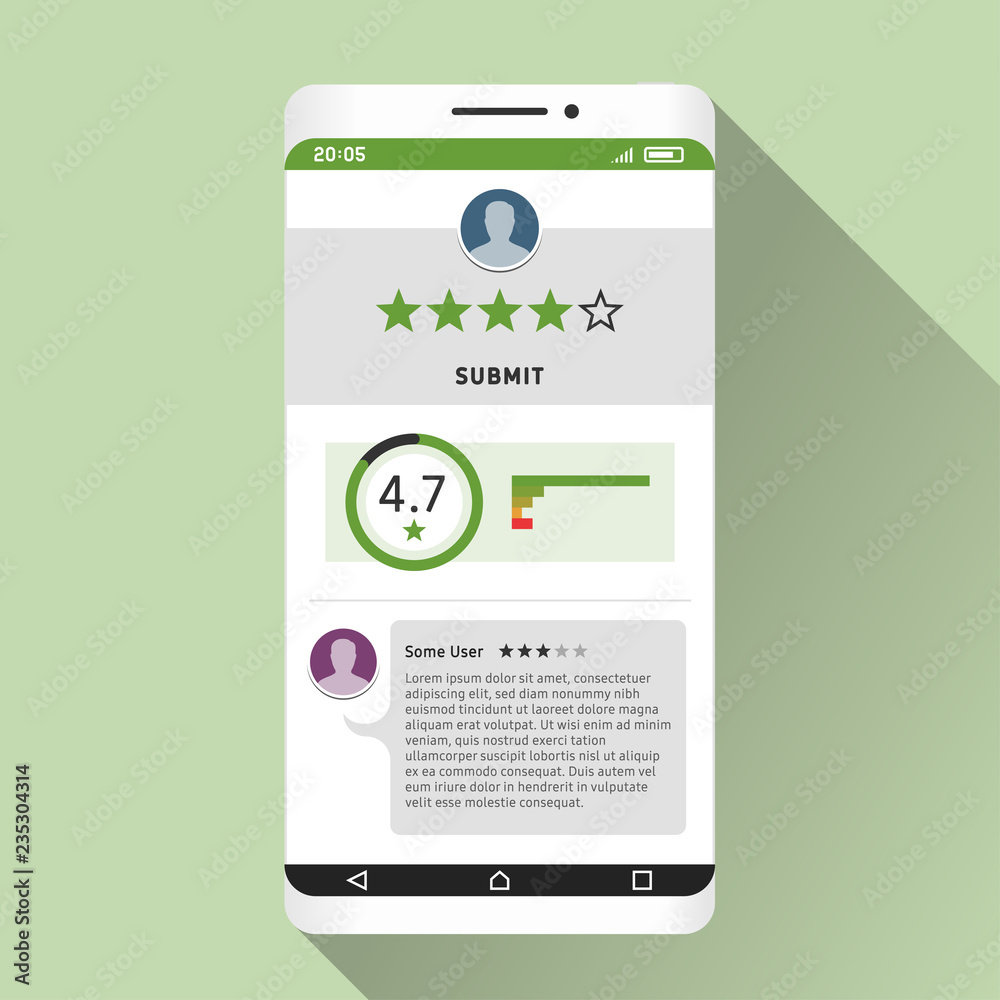 Smartphone and rating of mobile app on its screen. Flat design ...