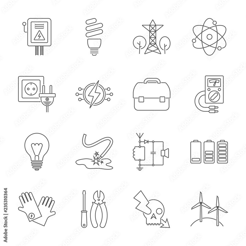 Set of energy icons in modern thin line style. High quality black ...