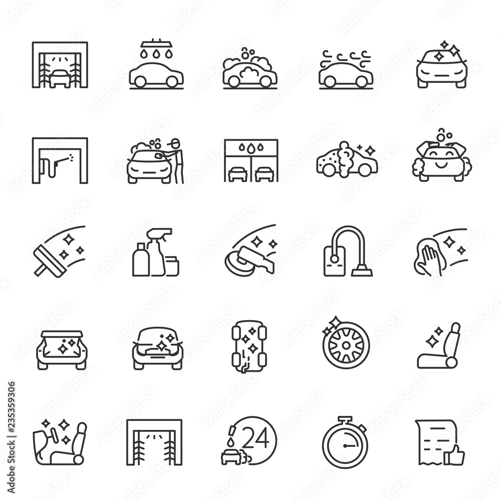 Car wash, icon set. Carwash, automatic and self service. linear icons ...