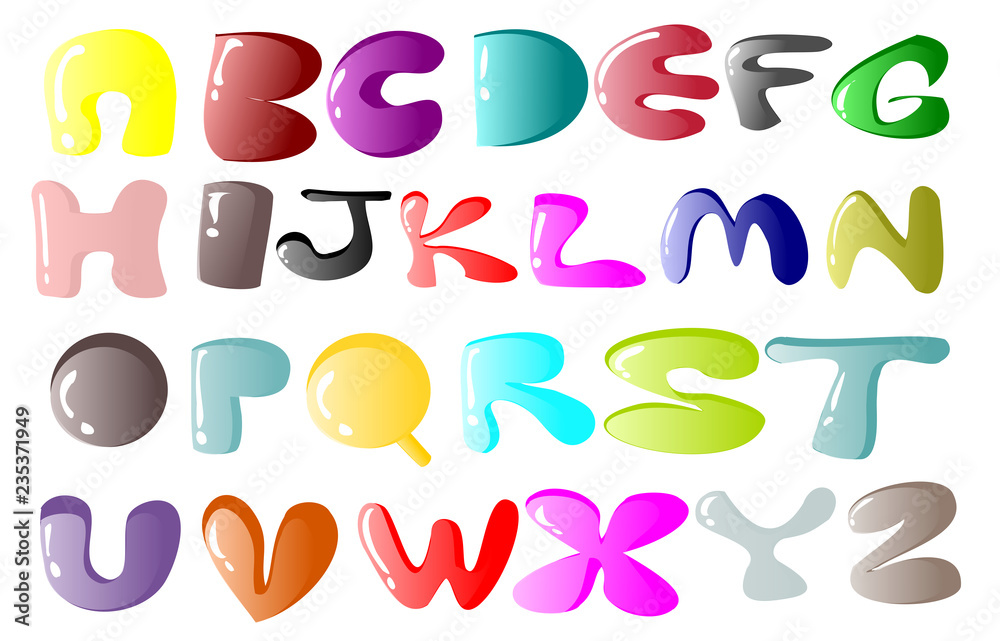 Colorful cute Alphabet. Use for design. Children style drawing font and ...