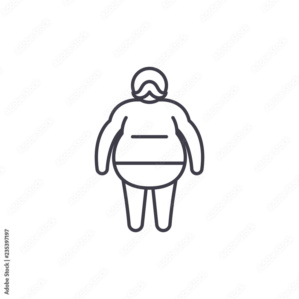 Fat man line icon concept. Fat man vector linear illustration, sign ...