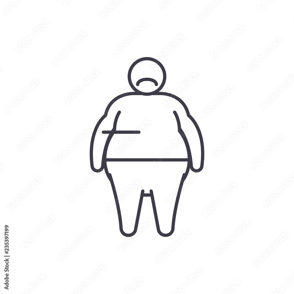 Fat person line icon concept. Fat person vector linear illustration ...